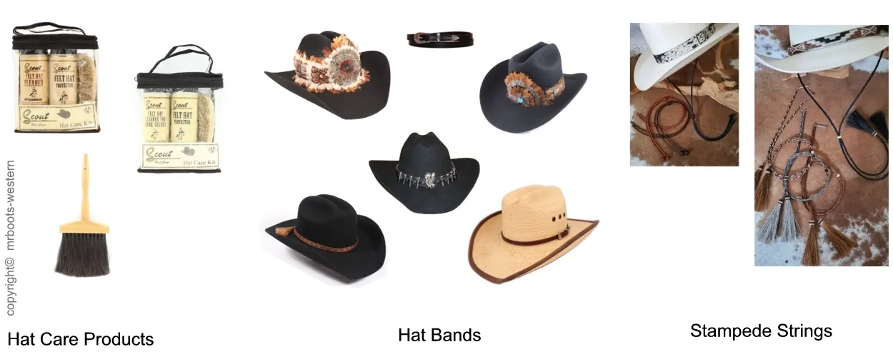 Western Hat Accessories hat bands, hat care products, stampede strings
