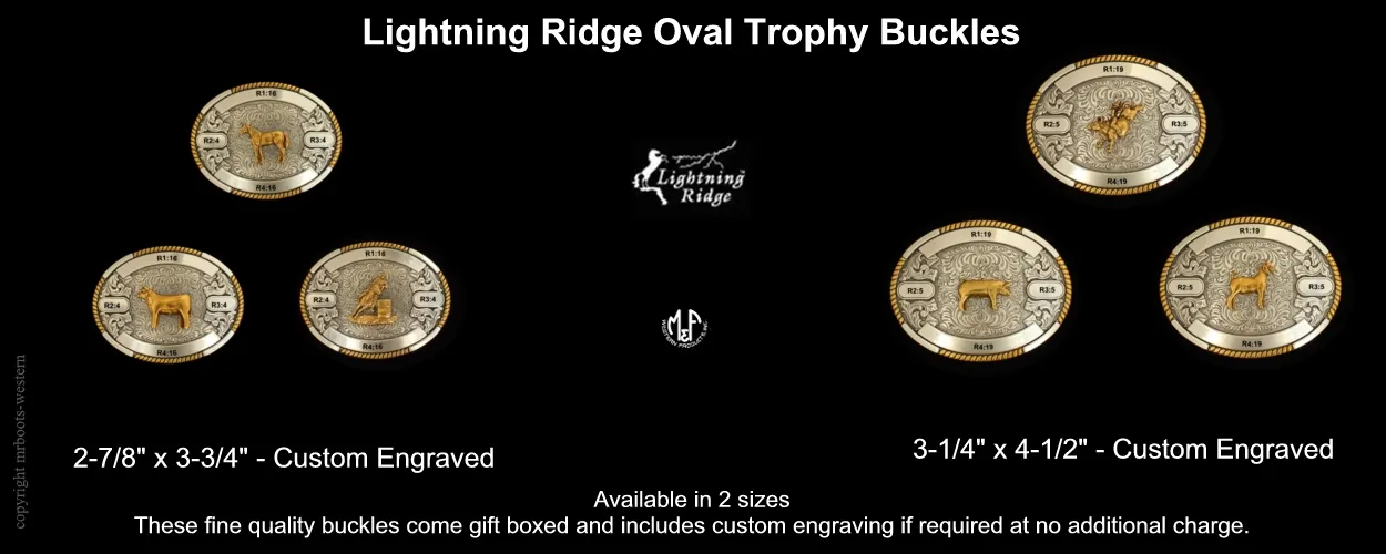 Custom Engraved Oval Trophy Buckles from $40 to $45 with free engraving.